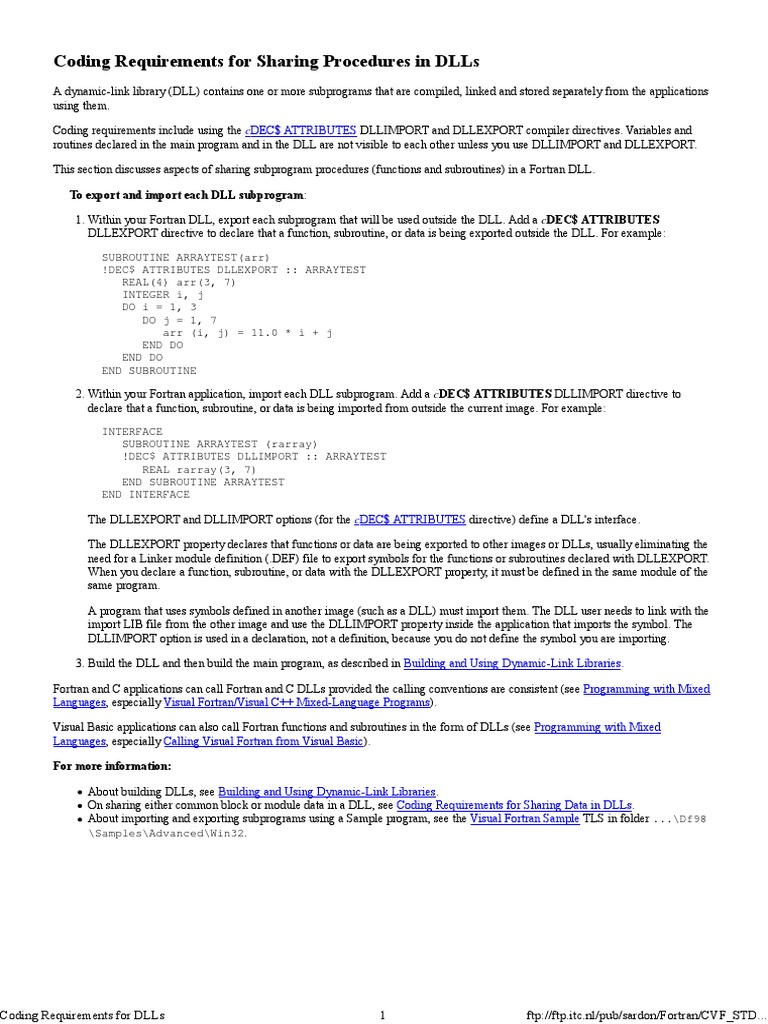Coding Requirements For DLLs | PDF | Subroutine | Library (Computing)