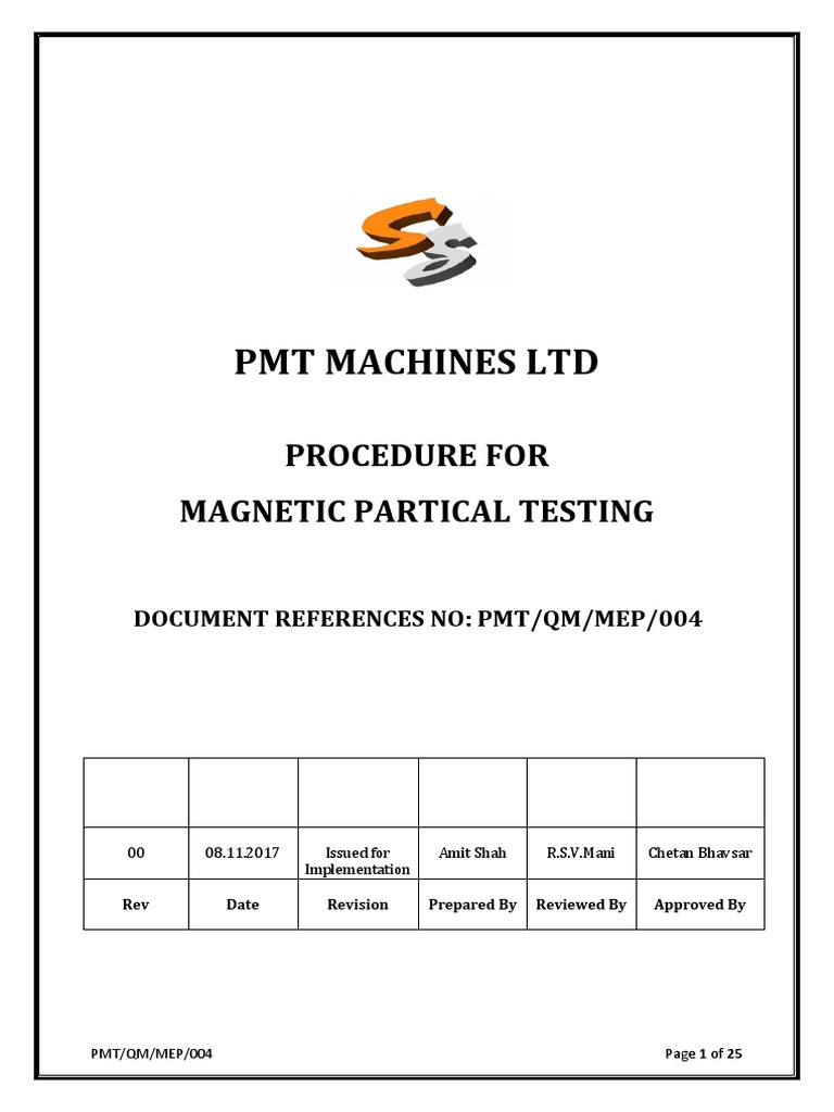 Procedure for Magnetic Particle Testing: Guidelines for Surface ...