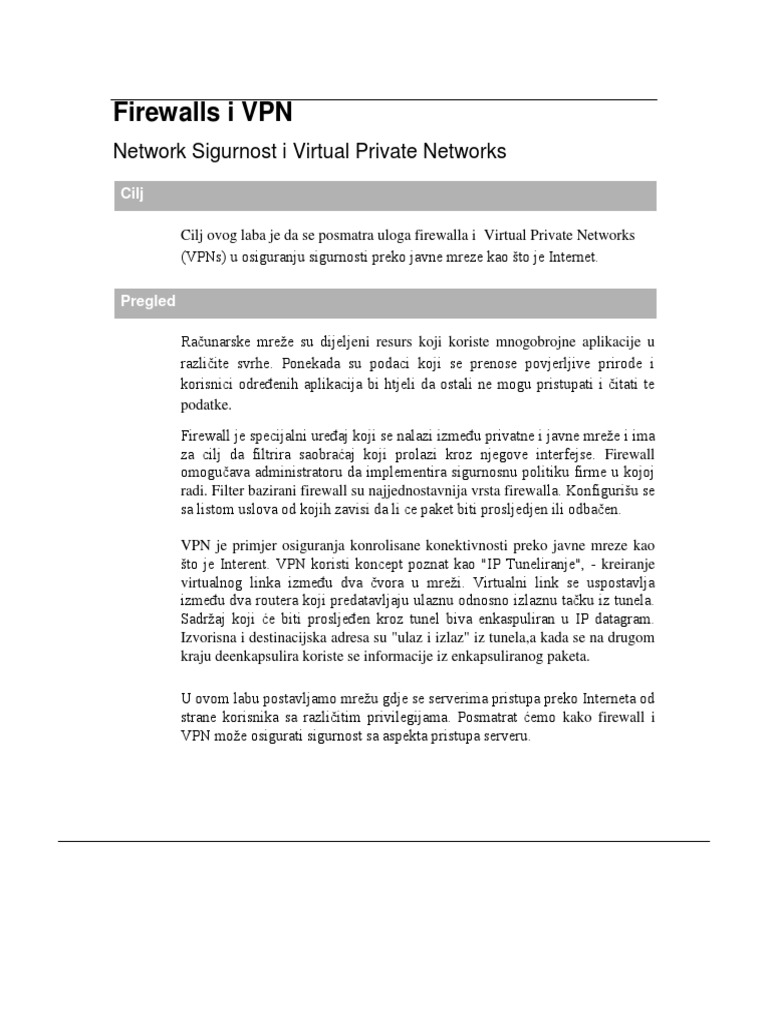 Firewalls I VPN: Network Sigurnost I Virtual Private Networks | PDF