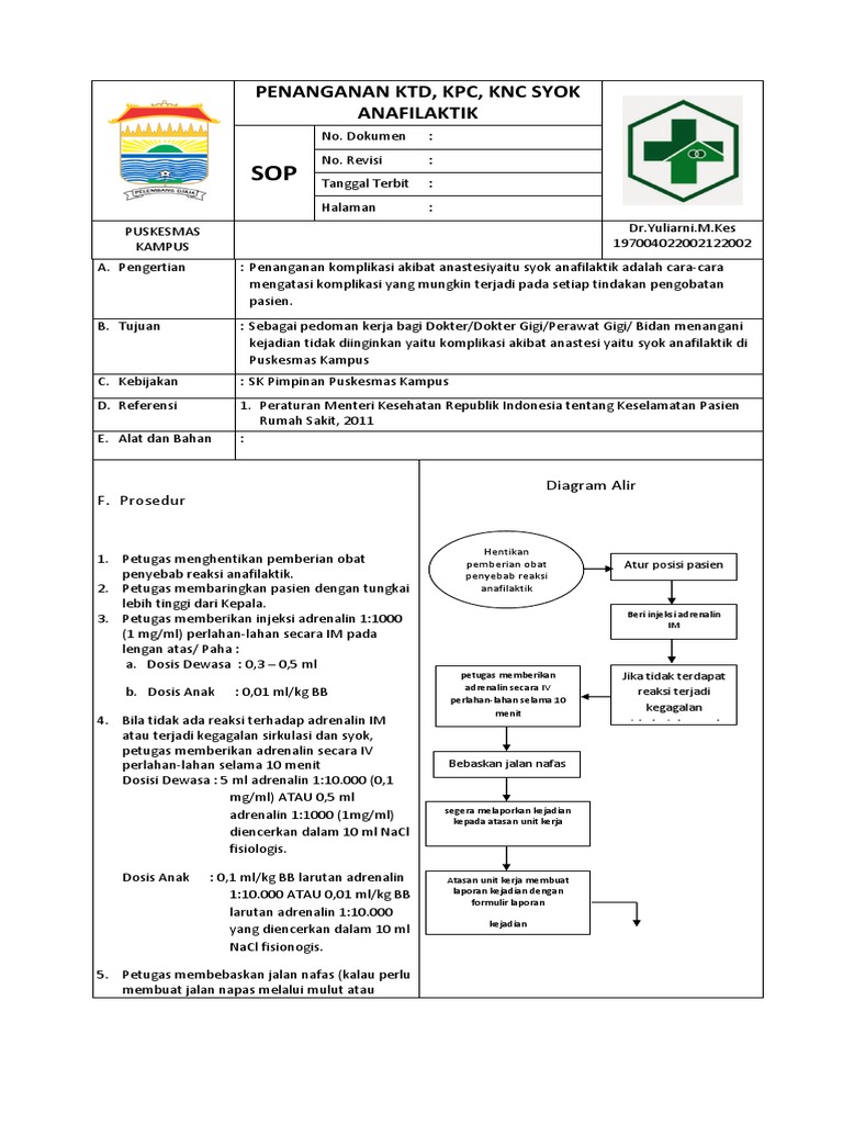 Penanganan KTD, KPC, KNC Syok Anafilaktik: F. Prosedur Diagram Alir | PDF