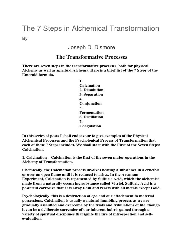 The Seven Steps of Alchemical Transformation: Calcination, Dissolution ...