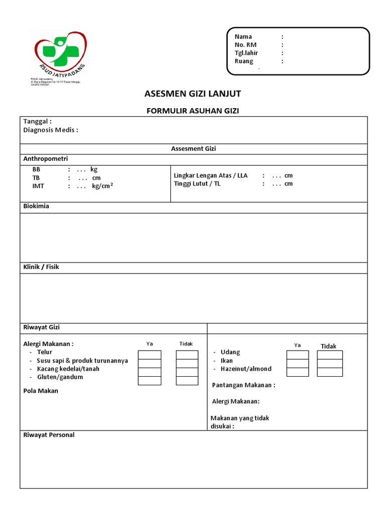 Form Asuhan Gizi Dewasa | PDF