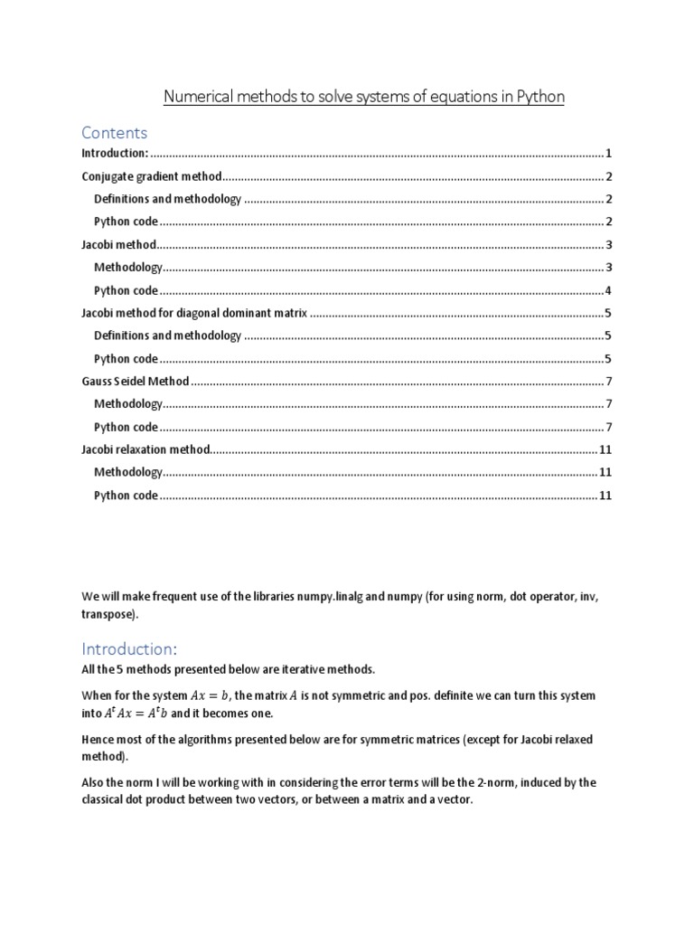 Numerical Methods To Solve Systems Of Equations In Python Pdf Numerical Analysis Matrix