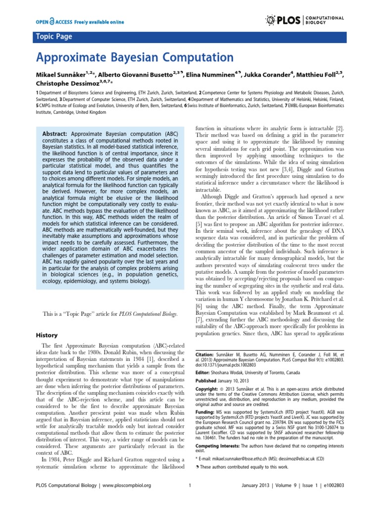 Approximate Bayesian Computation Pdf Statistical Inference Statistics 5256