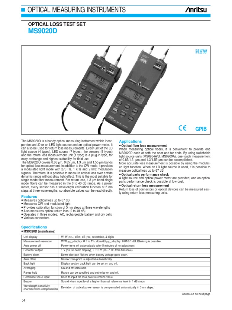 Optical Measuring Instruments: Optical Loss Test Set | PDF | Optical ...