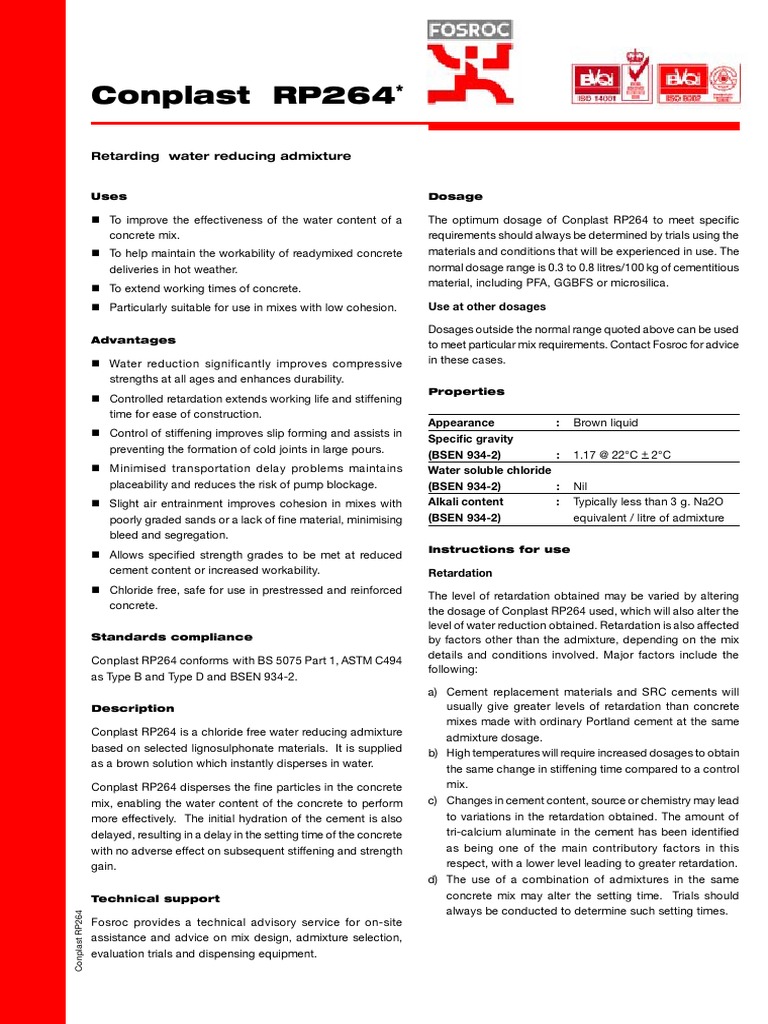 Conplast RP264 | PDF | Concrete | Building Materials