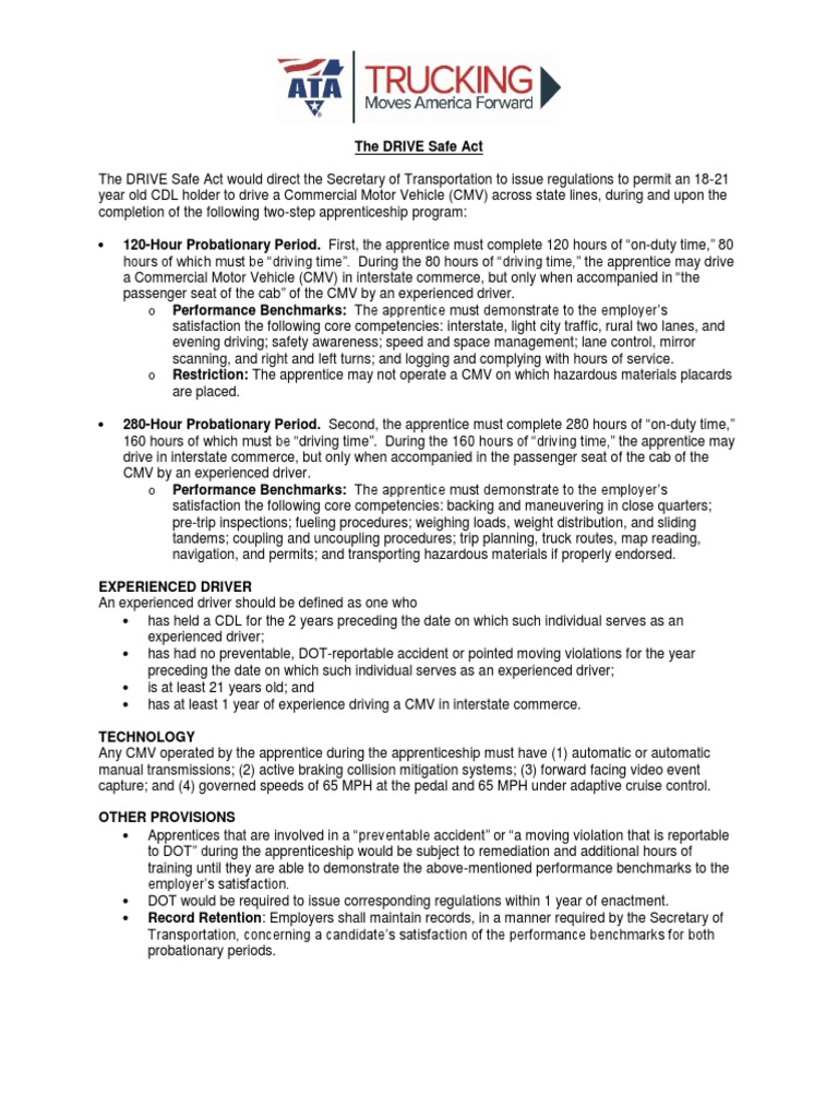 DRIVE Safe Act | PDF | Apprenticeship | Land Vehicles