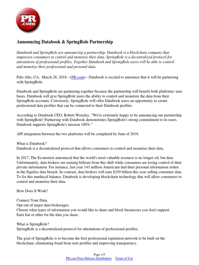 Announcing Databook & SpringRole Partnership | PDF | Computing ...