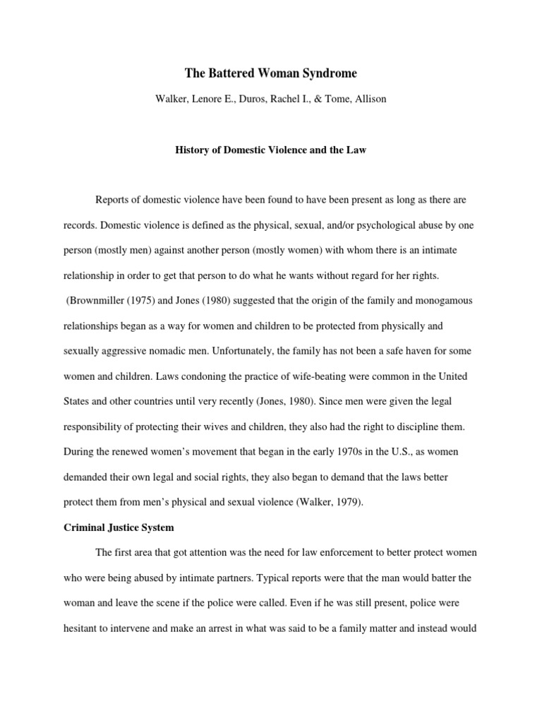 The Battered Woman Syndrome. Lenore Walker, Rachel I Duros, AllisonTome ...