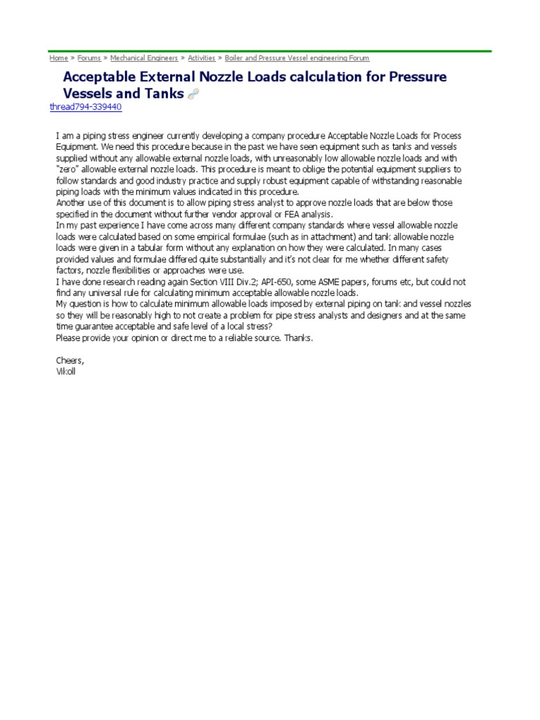 Acceptable External Nozzle Loads Calculation For Pressure Vesse | PDF ...