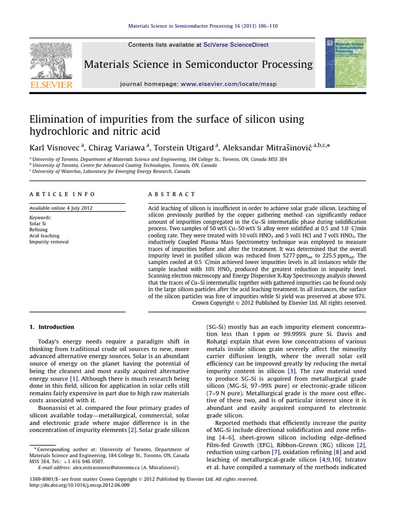 Materials Science in Semiconductor Processing | PDF | Silicon | Copper