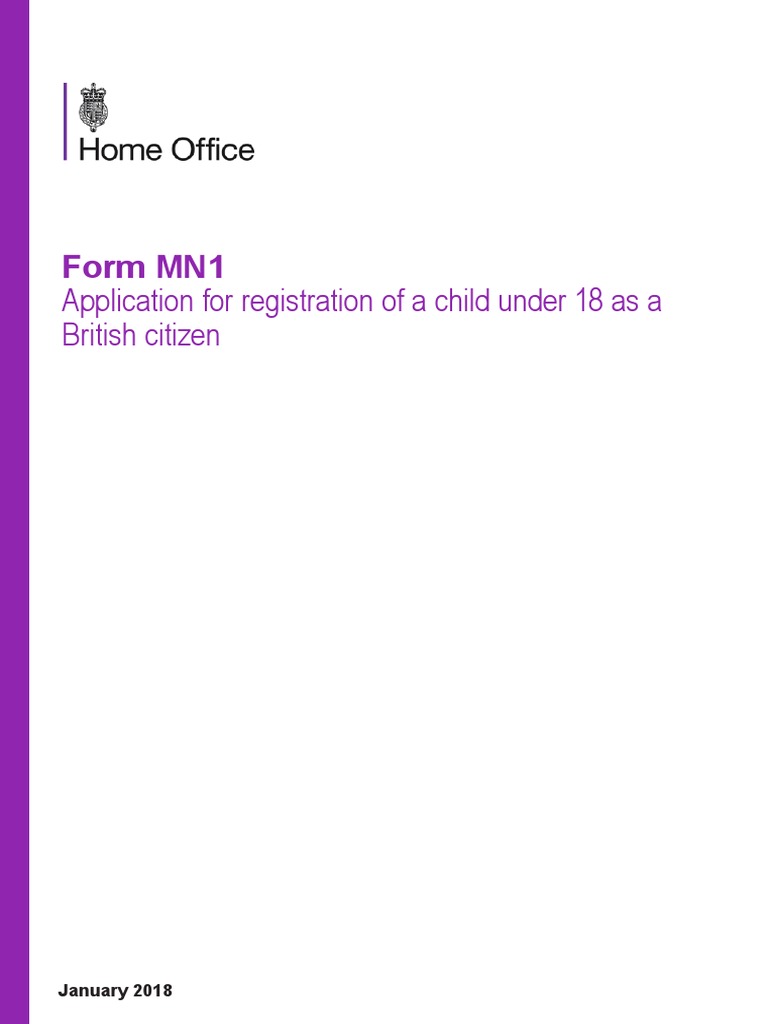 Form MN1: Application For Registration of A Child Under 18 As A British ...
