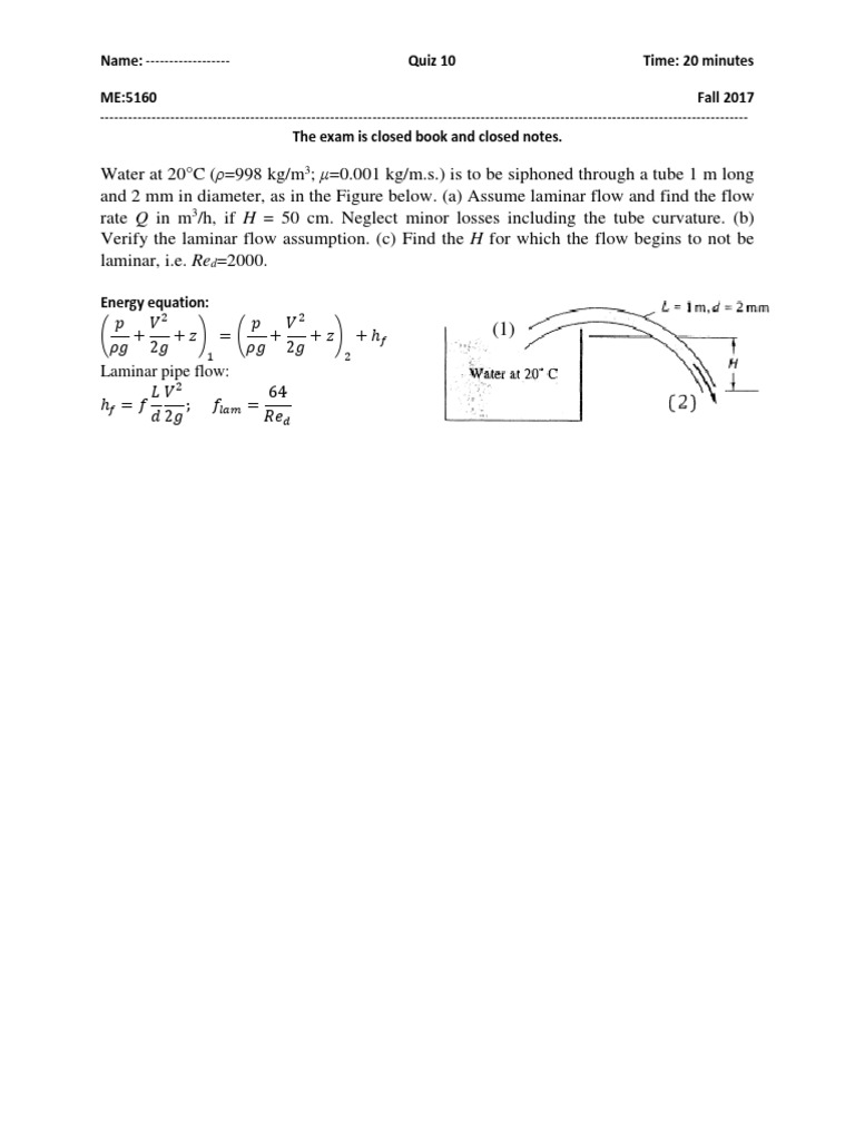 Quiz 10 | PDF | Fluid Dynamics | Physics