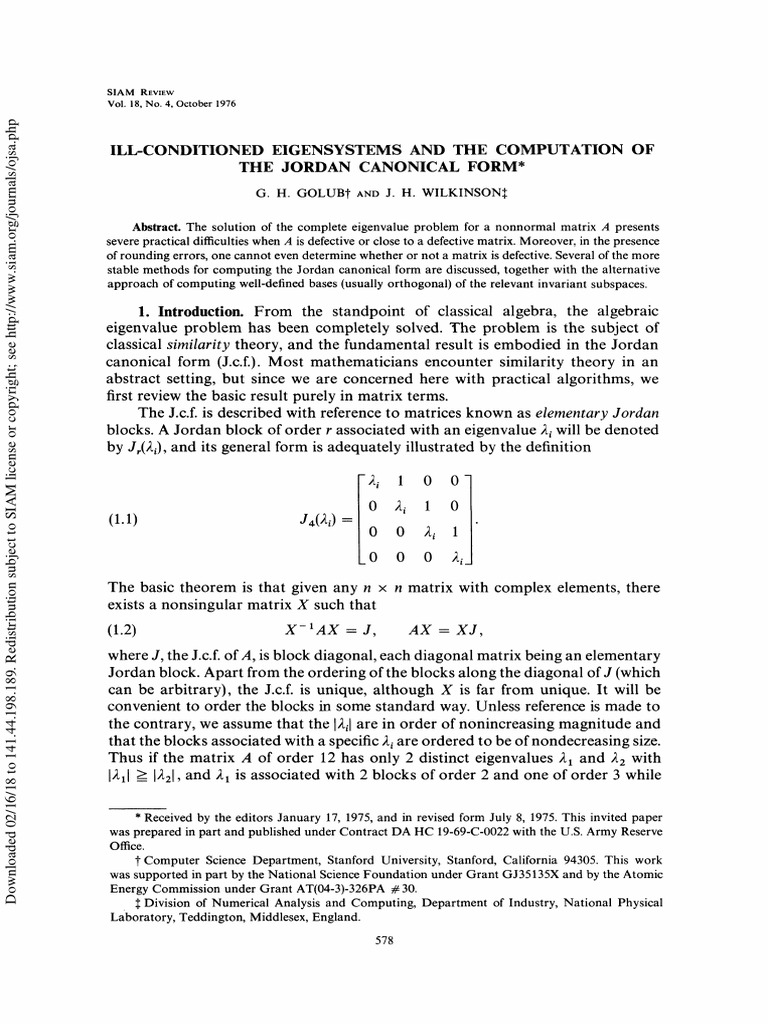 Siam - Jordan Canonical Form | PDF | Eigenvalues And Eigenvectors | Matrix (Mathematics)