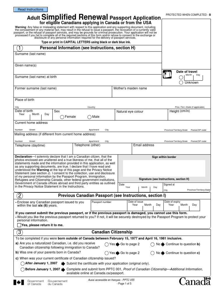 Simplified Renewal: Adult Passport Application | Download Free PDF | Debit Card | Passport