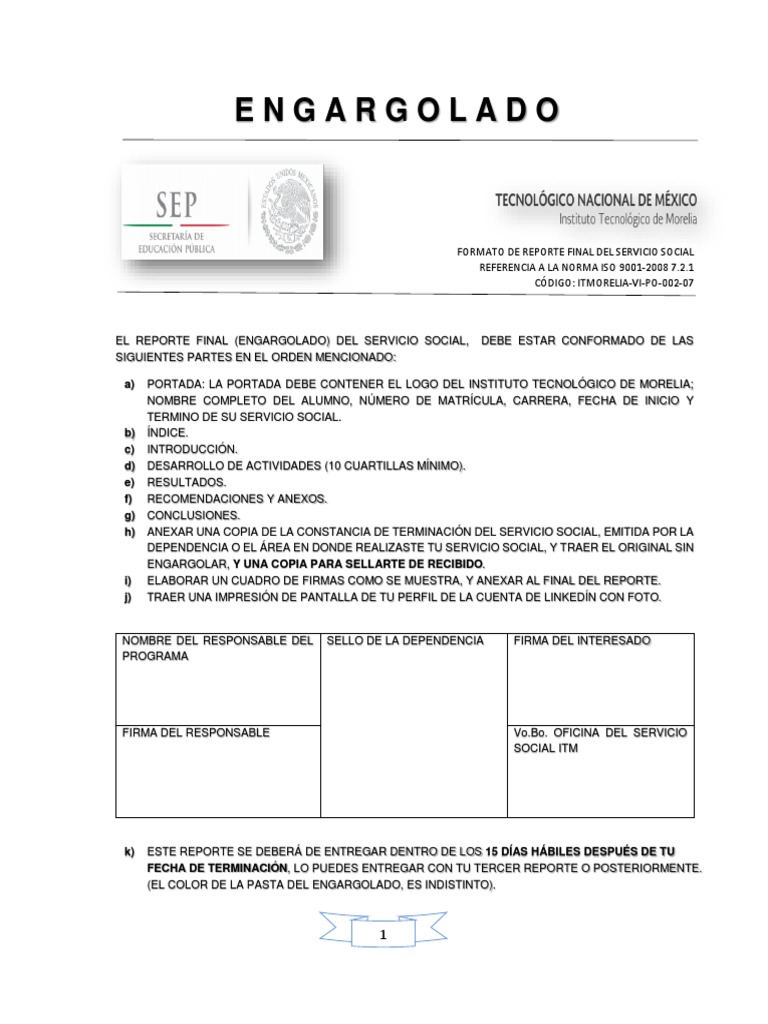 Formato de Engargolado para Reportes | PDF