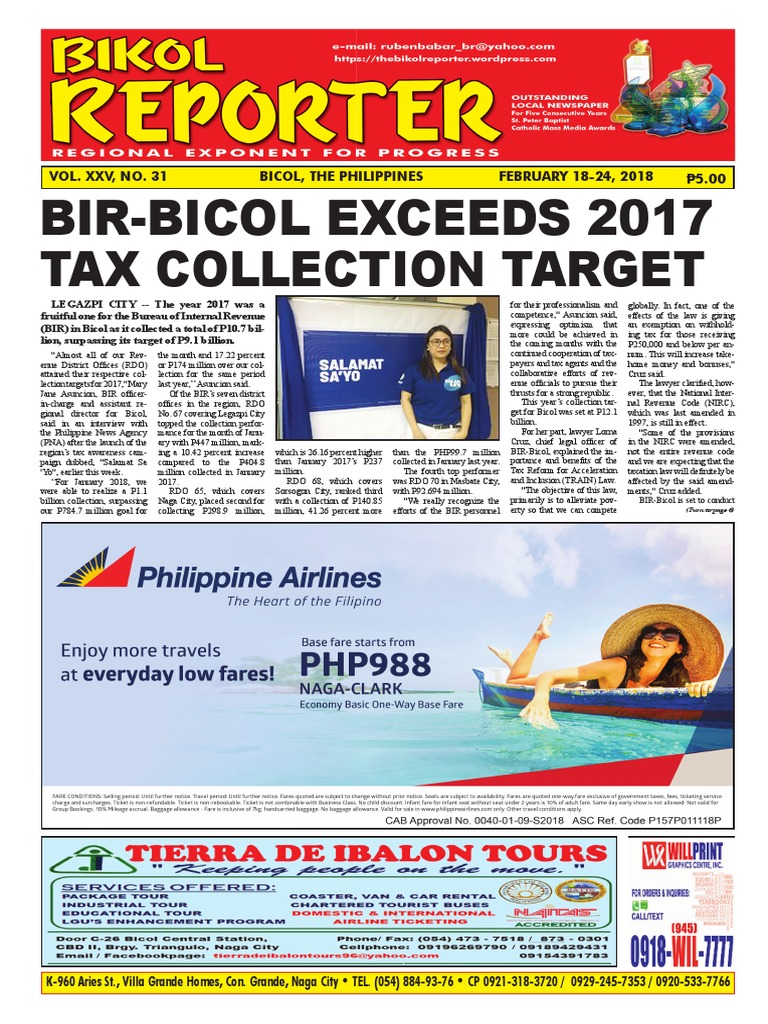 Bir-Bicol Exceeds 2017 Tax Collection Target | PDF | Rodrigo Duterte ...