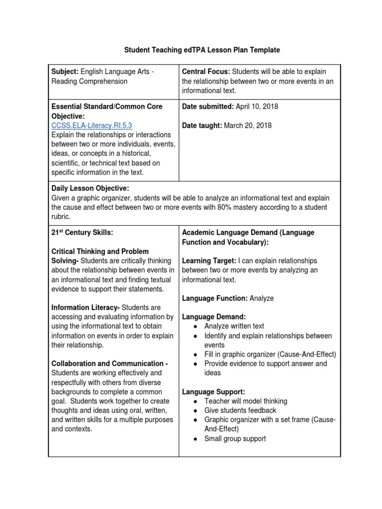 Read - Final Clinical Lesson Plan | PDF | Reading Comprehension ...