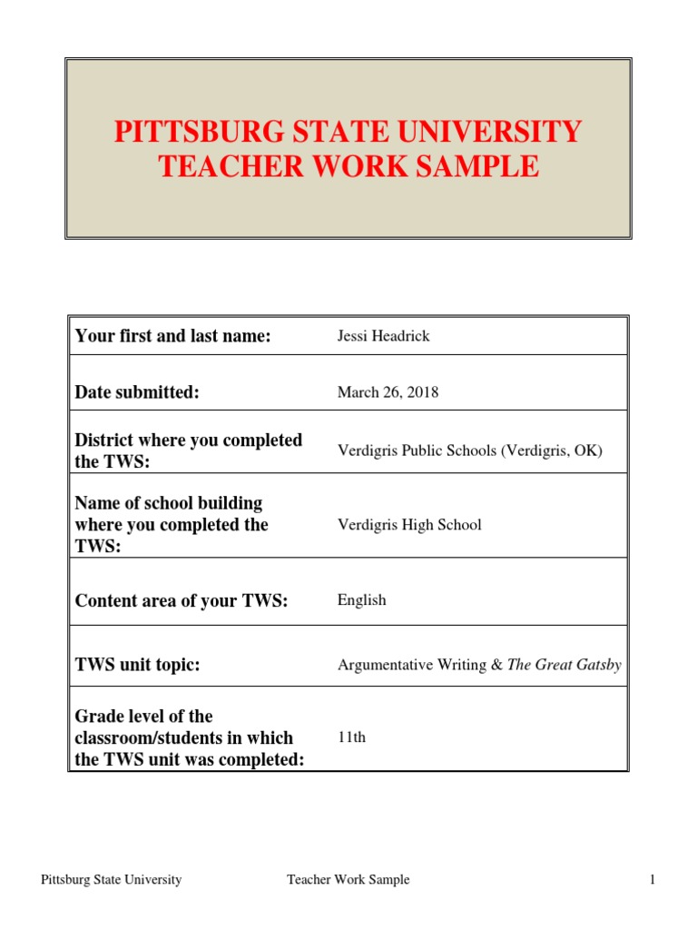 Teacher Work Sample | PDF | Differentiated Instruction | Essays