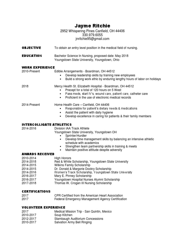 Jayme Ritchie - Resume | PDF | Nursing | Hospital