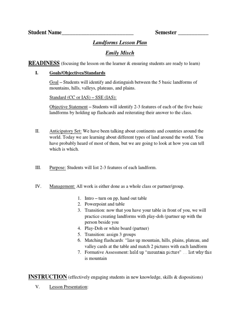 Landforms Lesson Plan | PDF | Lesson Plan | Educational Assessment