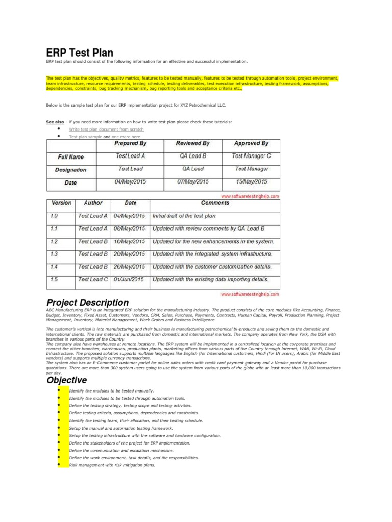 ERP Test Plan | PDF | Enterprise Resource Planning | Software Testing