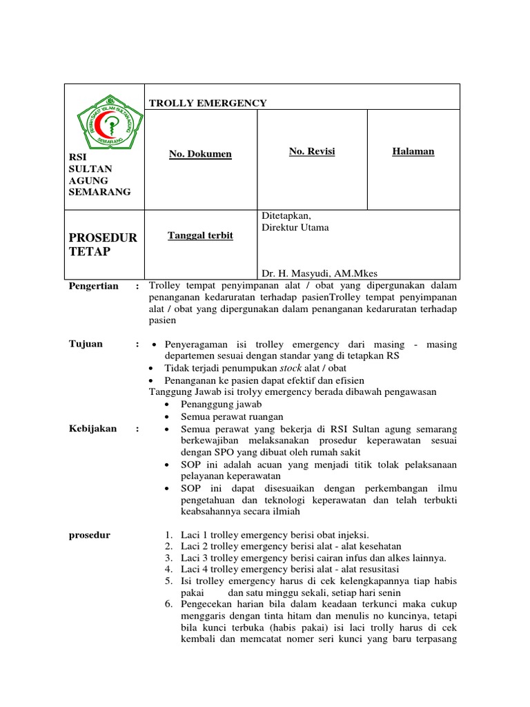 Standar Isi Trolley Emergency Rumah Sakit | PDF | Sains & Matematika