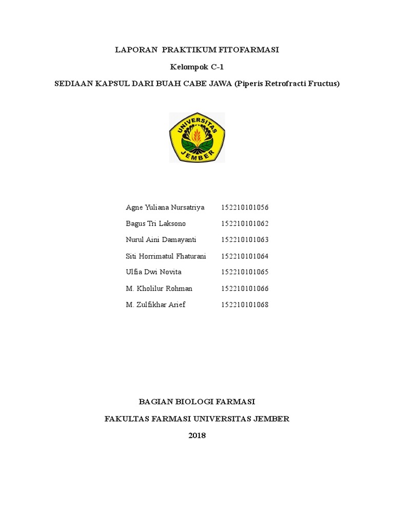 Laporan Praktikum Fitofarmasi Kelompok C-1 SEDIAAN KAPSUL DARI BUAH ...
