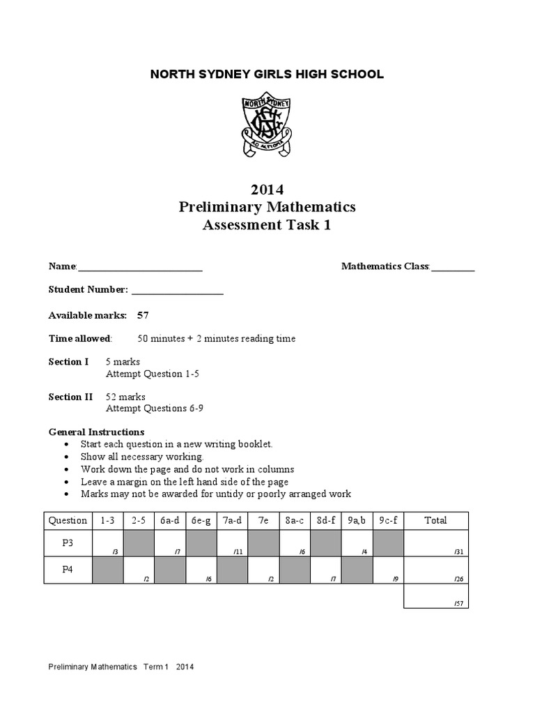Nsghs 2014 Yr 11 2u t1 | PDF | Fraction (Mathematics) | Teaching ...