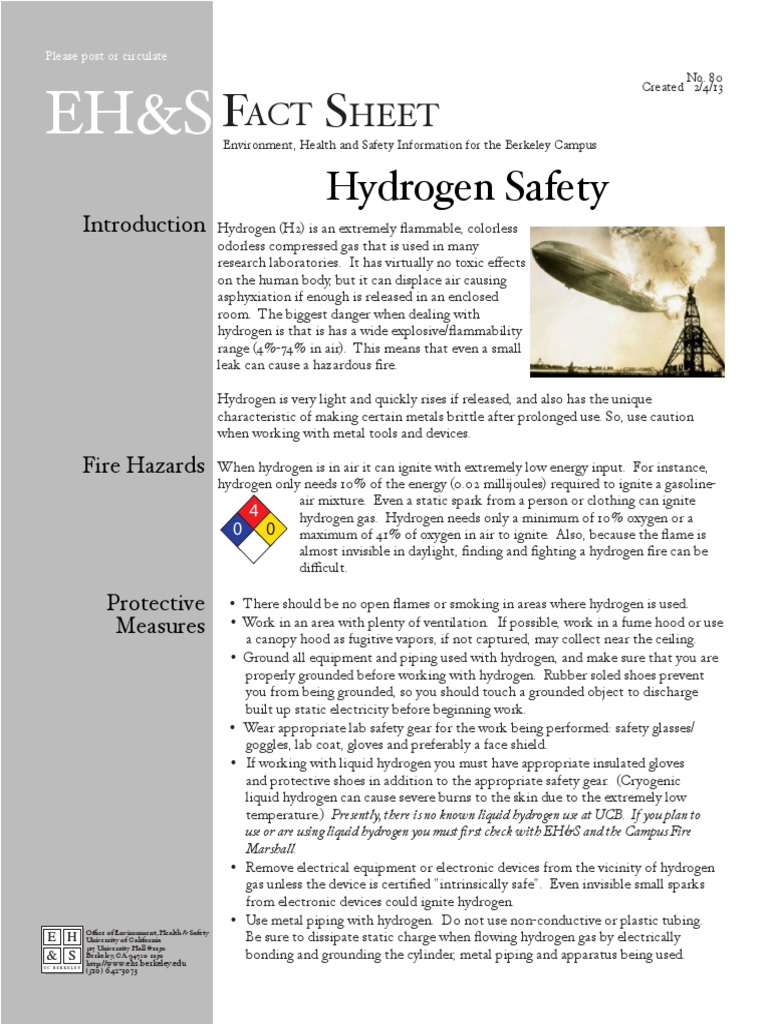 EH&S Fact Sheet On Hydrogen Cylinder Safety | PDF | Hydrogen | Fires
