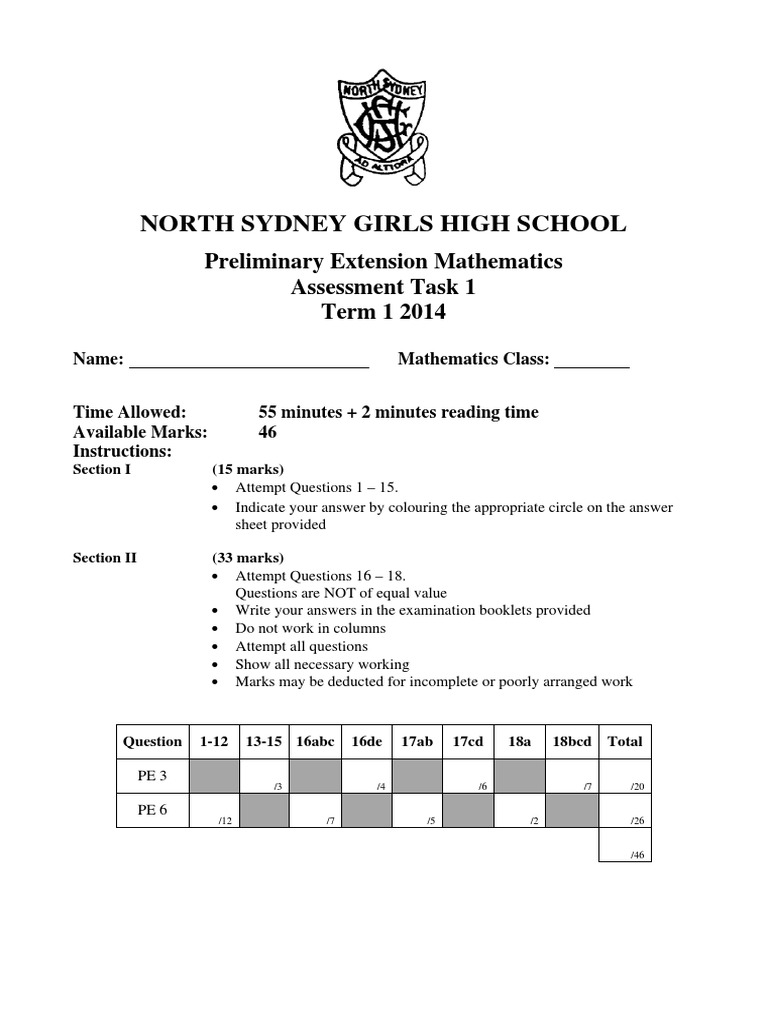 Nsghs 2014 Yr 11 x1 t1 | PDF | Function (Mathematics) | Discrete ...