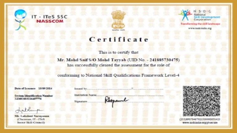 Nasscom Certificate Sample PDF | PDF