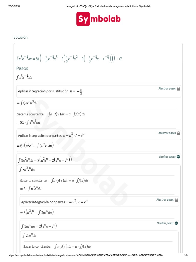 Integral of X 3e ( - X - 3) - Calculadora de Integrales Indefinidas - Symbolab | PDF