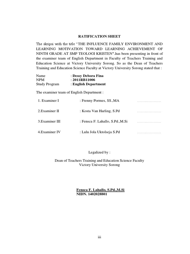 03 Skripsi Ratification Sheet-Pengesahan Skripsi | PDF