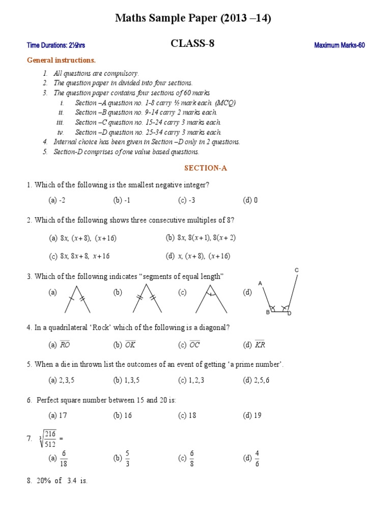 Cbse Class 8 Mathematics Sample Paper 3 | Download Free PDF | Equations ...