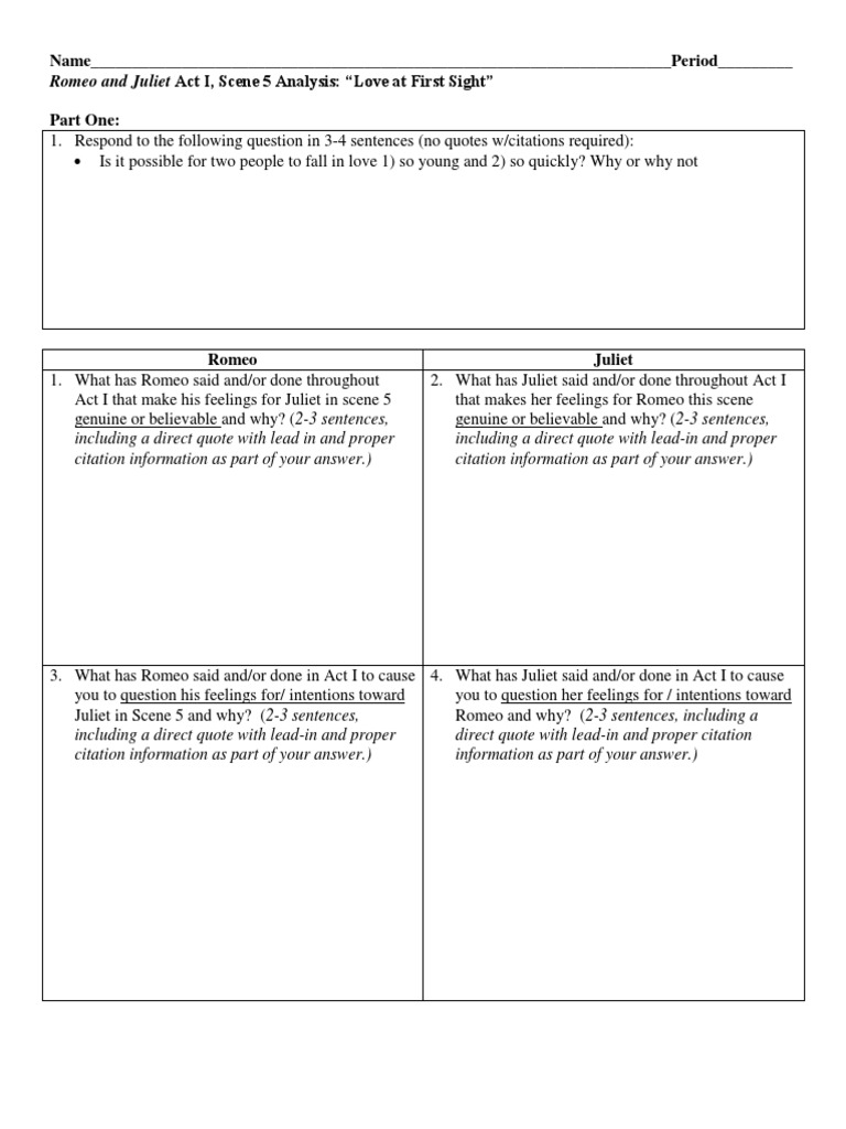 R+J Act I, Scene 5 Love at First Sight | PDF | Juliet | Question
