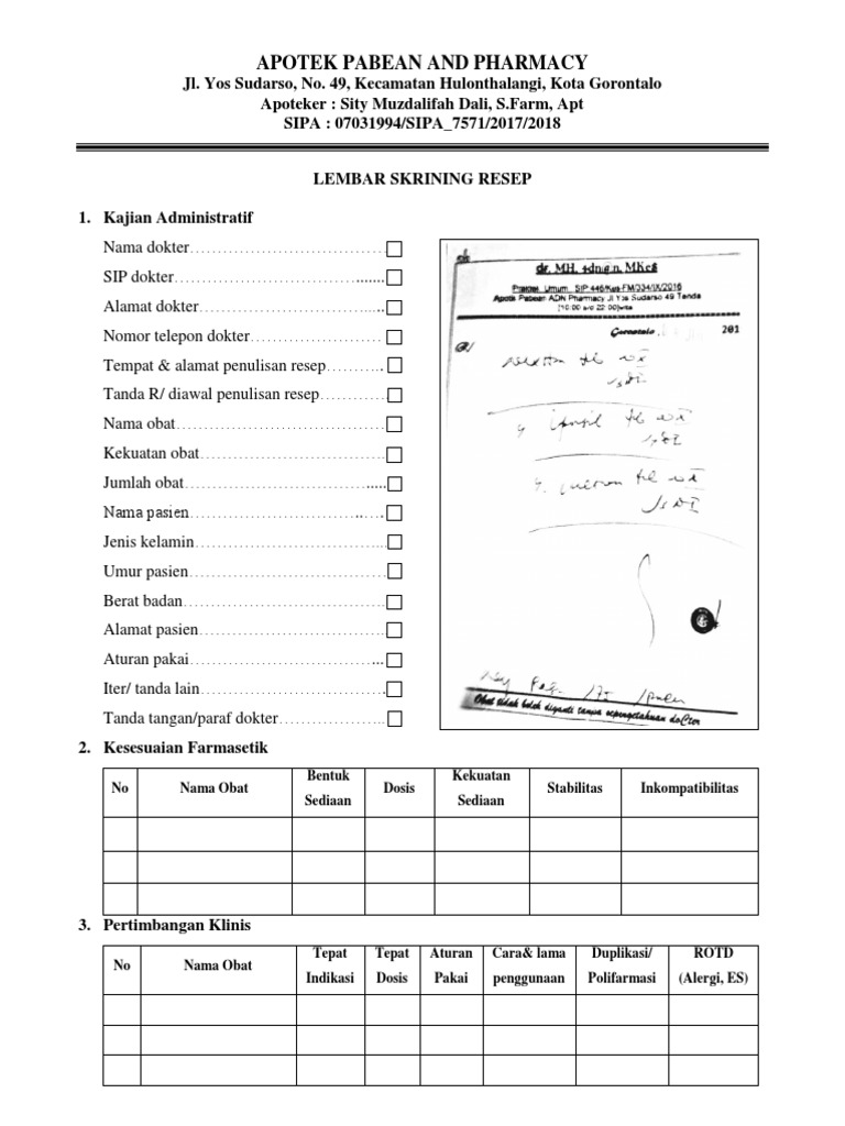 Lembar Skrining Resep | PDF