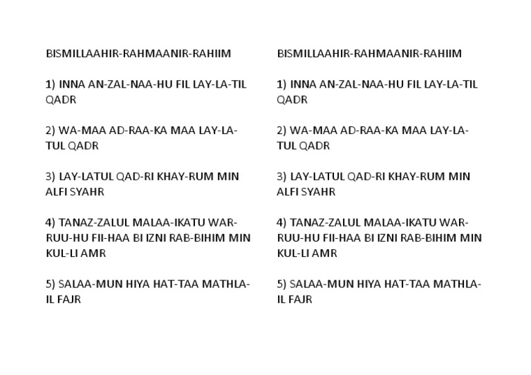 Surah Al-Qadr Rumi Tahun 5 | PDF