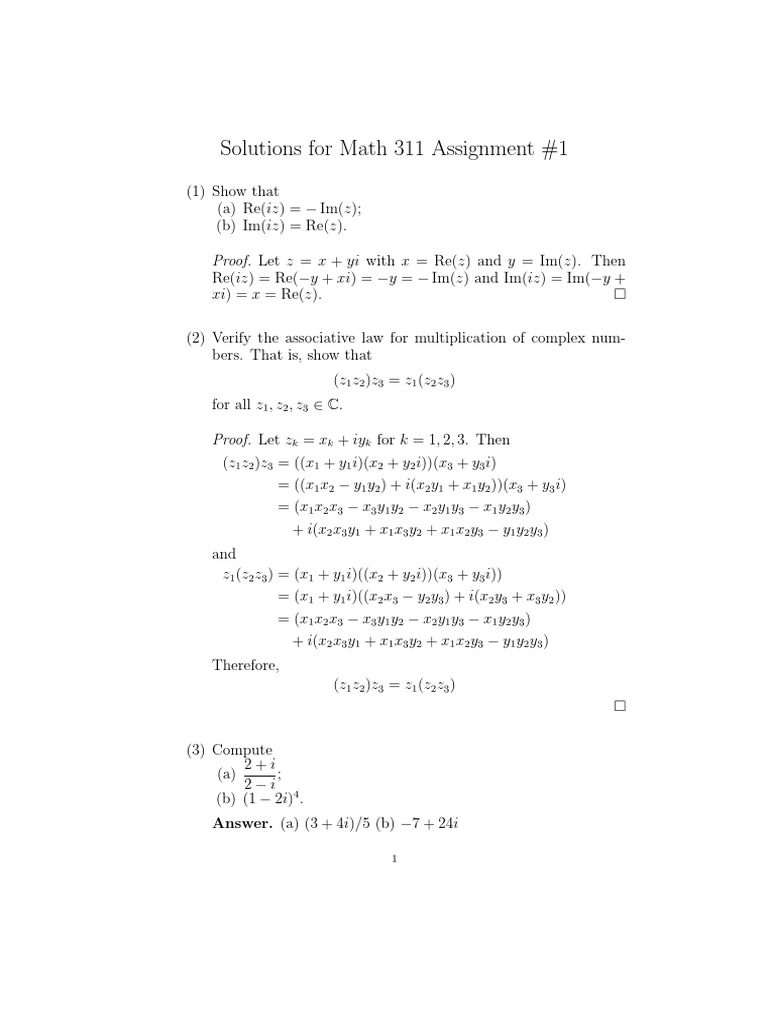 Solutions For Math 311 Assignment #1 | PDF | Teaching Mathematics