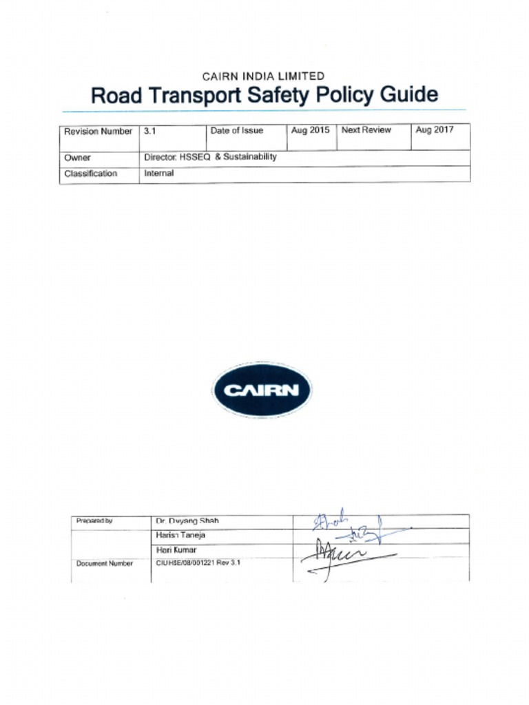 Road Transport Safety Policy Guide | PDF | Seat Belt | Tire
