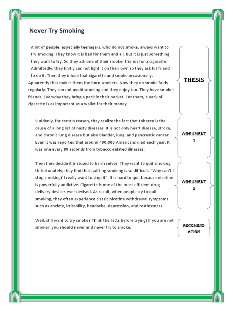 Never Try Smoking: Thesis | PDF | Cigarette | Smoking Cessation