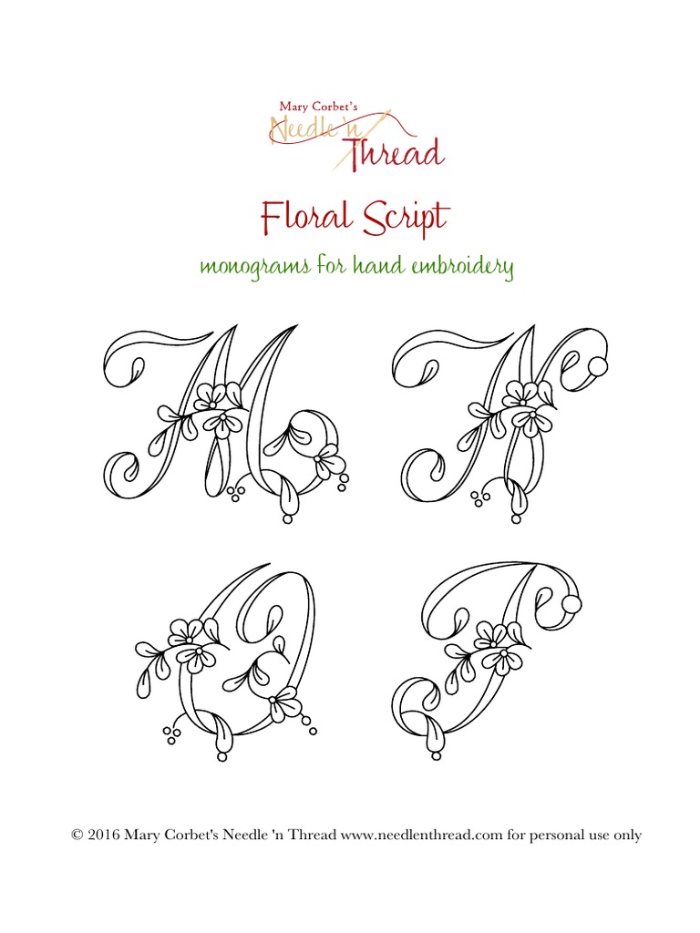 Floral Script: Monograms For Hand Embroidery | PDF