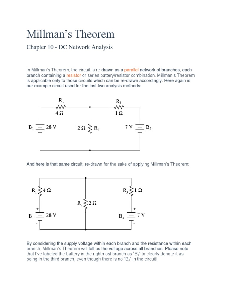 Millman's Theorem: Chapter 10 - DC Network Analysis | PDF | Electrical ...