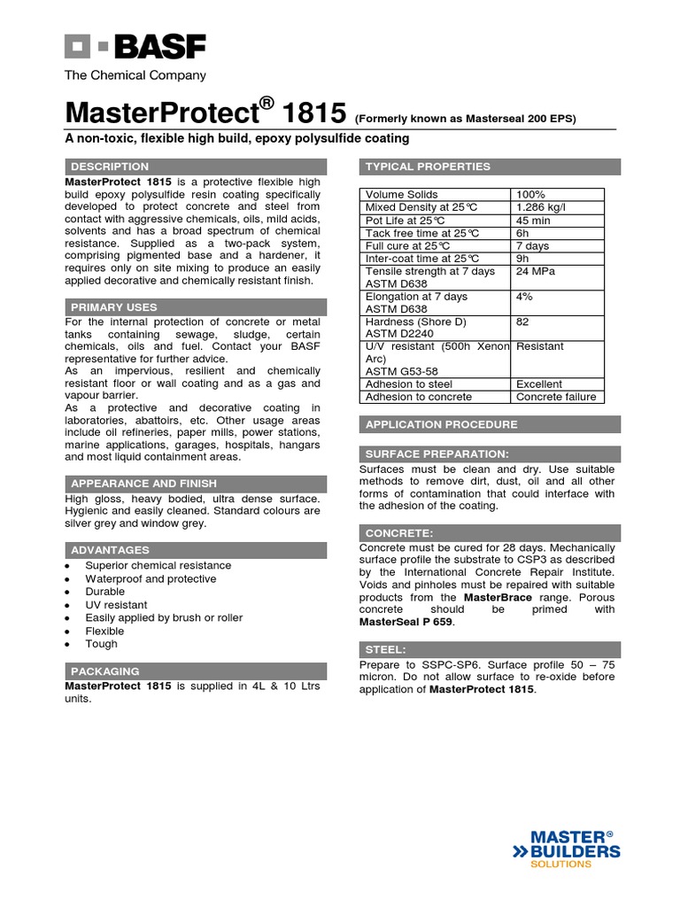 Masterprotect 1815: A Non-Toxic, Flexible High Build, Epoxy Polysulfide ...