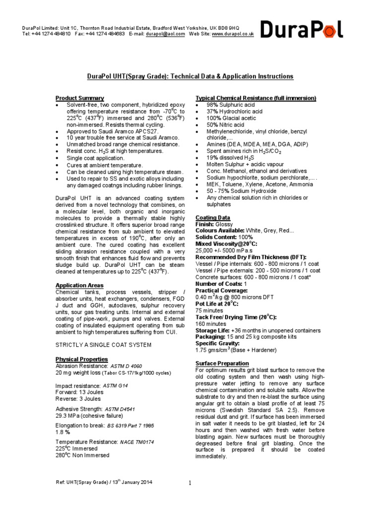 Durapol UHT (Spray Grade) - 2014 PDF | PDF