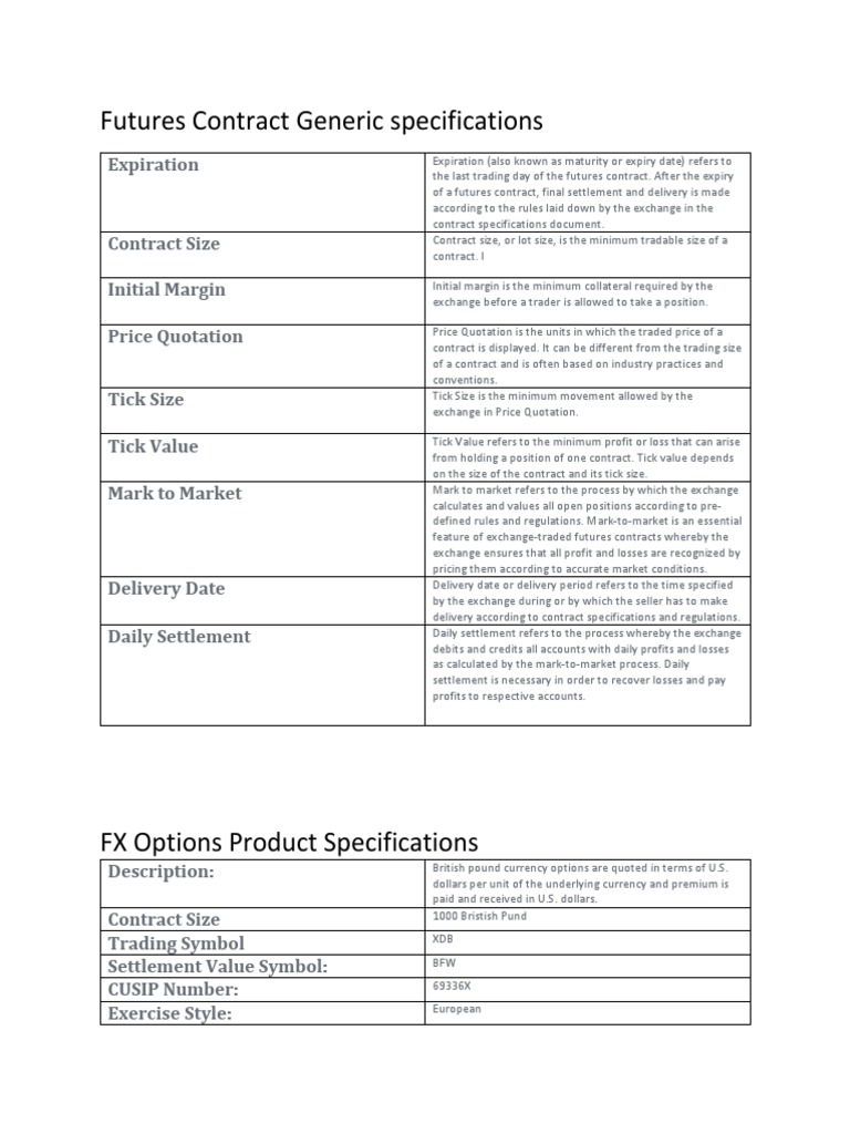 Futures Contract Generic Specifications | PDF | Futures Contract | Mark ...