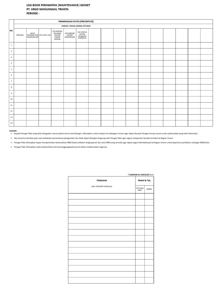 Logbook Genset | PDF