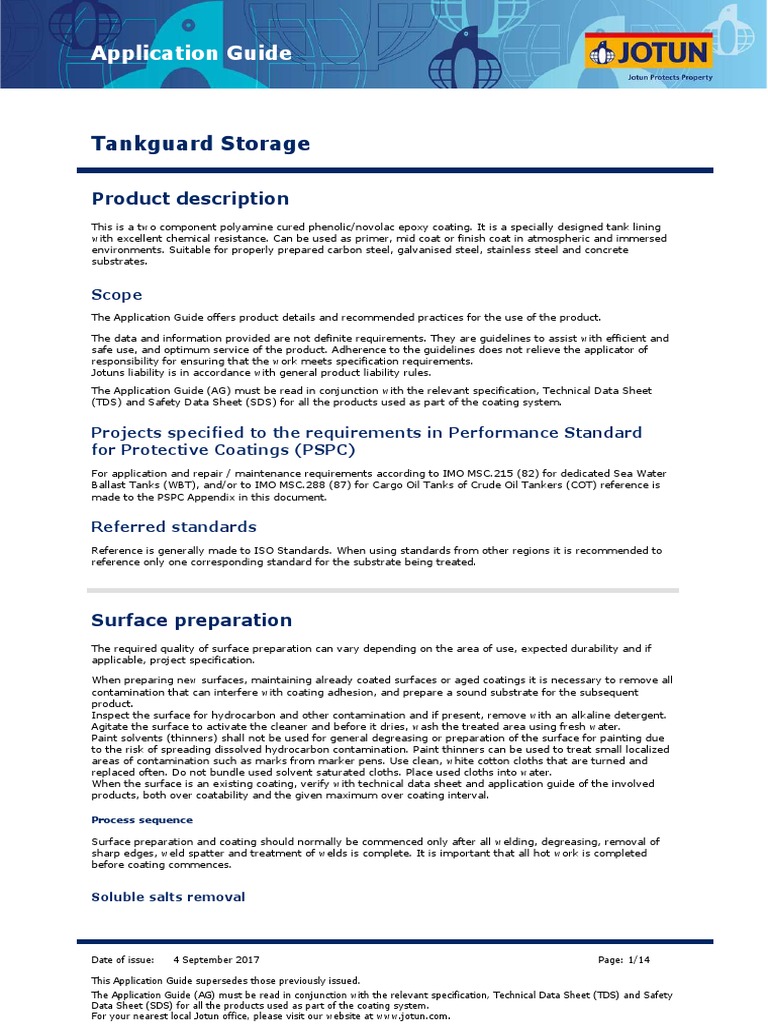 Tankguard Storage: Technical Data Sheet Application Guide | PDF ...