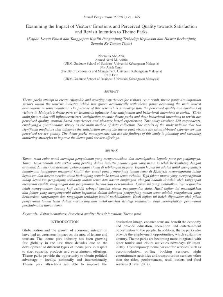 Visitor Emotions in Theme Parks | PDF | Factor Analysis | Cronbach's Alpha