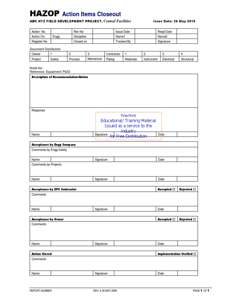 Template Hazop Action Closeout Sheet PDF | PDF | Intellectual Works | Business